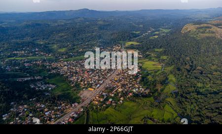 Aerial of the granite mountains in Central Guinea, West Africa, Africa ...