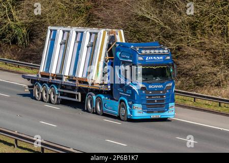 Loane Transport Ltd. Scania lorry on the M40 motorway, Warwickshire, UK ...
