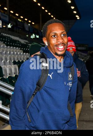 Mickel Miller #14 of Plymouth Argyle celebrates a win at full time ...