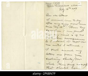 Winslow Homer, Letter to Edward Adams, 14 Jan. 1889, ink on paper Stock ...