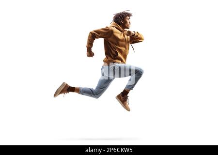 full length of excited african american student with backpack looking ...