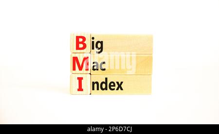 BMI big mac index symbol. Concept words BMI big mac index on wooden ...