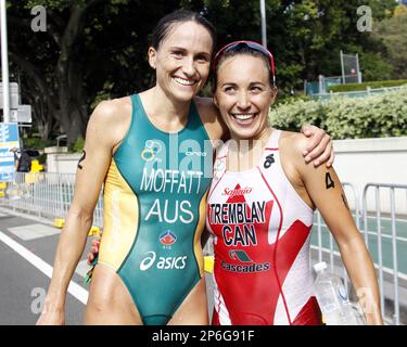 Emma Moffatt, left, of Australia, and Kathy Tremblay, of Canada, at the ...