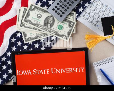 In this photo illustration, Iowa State University logo seen displayed ...