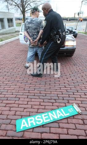 Warning sign with crossed out man on a background American flag Stock ...