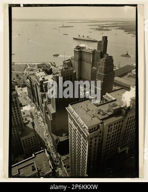 Berenice Abbott, Broadway to the Battery, from the Roof of Irving Trust ...