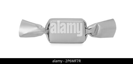 Delicious candy in silver wrapper isolated on white Stock Photo - Alamy