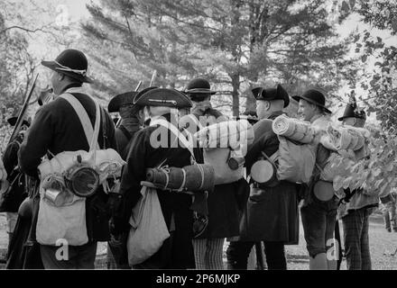 Actors/soldiers in colonial uniforms stand at attention for inspection ...