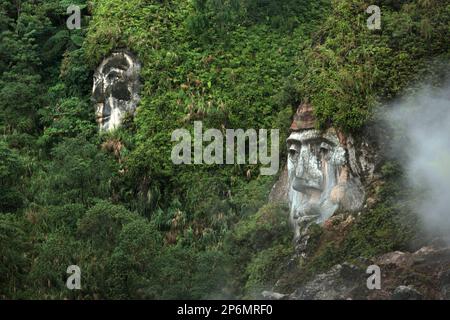 Giant faces illustrating the characters of Toar and Lumimuut, the ...