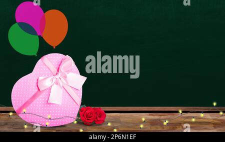 Happy Valentine's Day banner with chalkboard message surrounded by pink ...