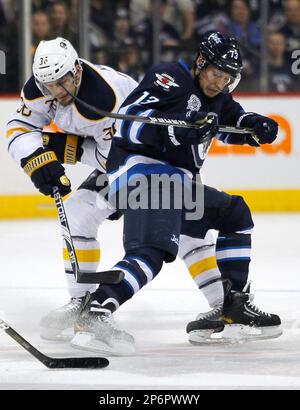 Winnipeg Jets' Kyle Wellwood (13), Nik Antropov (80), Evander Kane (9 ...