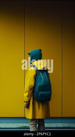 Young traveler back view. Back view of backpacker standing at urban ...