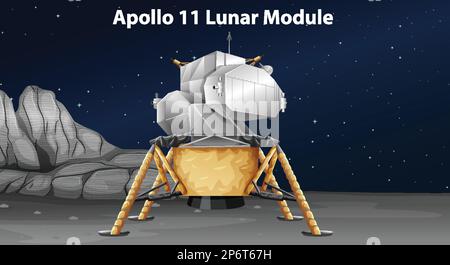 Apollo 11 Lunar Module on Moon Surface illustration Stock Vector Image ...