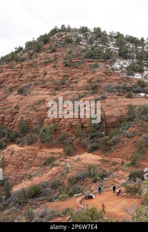 People hiking on the Sedona Airport Loop Trail in Sedona, Arizona, as ...