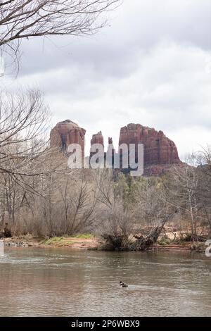 Oak Creek flowing below Cathedral Rock in Sedona. Coconino National ...