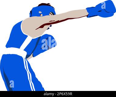 boxer straight right punch to head fight boxing colored silhouette on ...