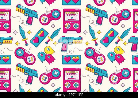 video game with console and gun retro style vector illustration design ...