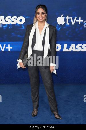 Ambreen Razia arrives at the season three premiere of "Ted Lasso" on ...