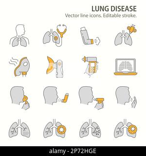lung disease icons, such as copd, cough, bronchitis, spirometry and ...