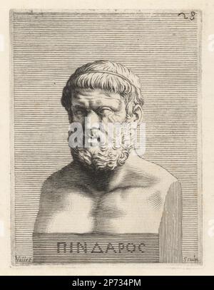 Bust of Pindar (518-438 BC), Greek poet.. Copy of the original. Rome ...