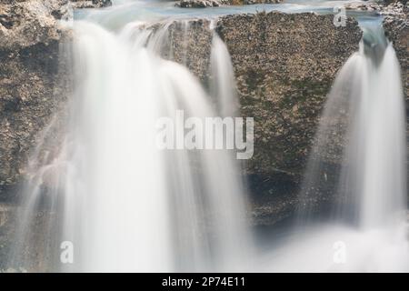 Spring Niagara waterfall in Montenegro with fast water stream and green ...