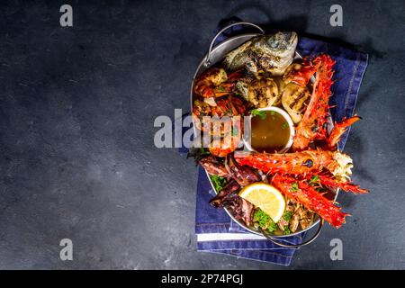 Assortment various barbecue Mediterranean grill food - fish, octopus ...