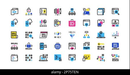 Back-end development line icons collection. Server, Database, API, Framework, Code, Middleware ...