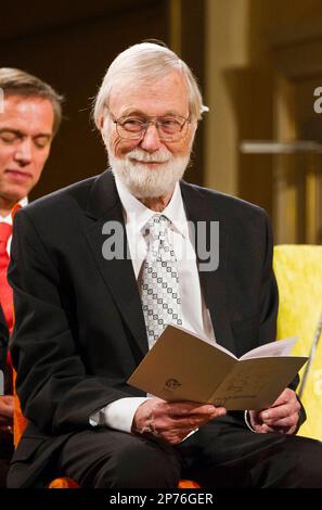 US mathematician John Willard Milnor smiles after he received the Abel ...