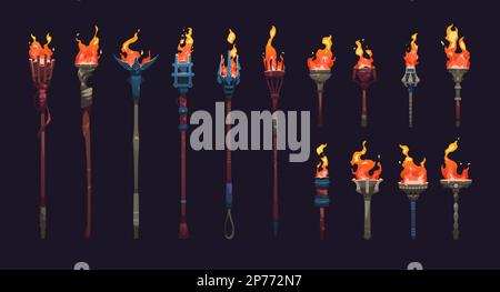 Cartoon fire flame sprite animation. Vector fire burning stages ...