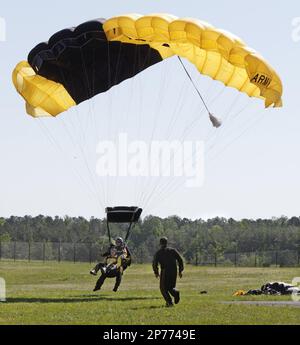 Members of the U.S. Army's Golden Knights parachute demonstration team ...