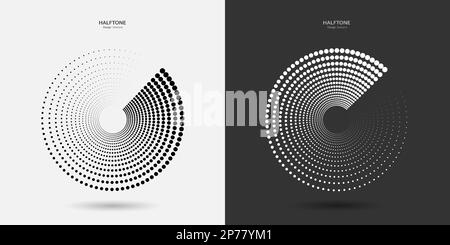 Circles of dotted halftones with a shadow on a black white background ...