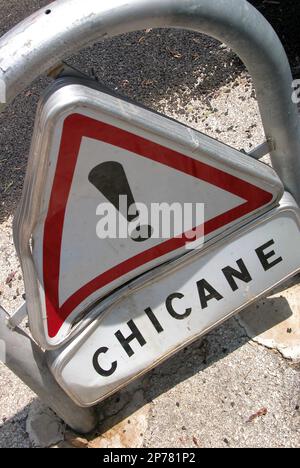 Road barrier with stop sign and text on Italian means pedestrians on ...