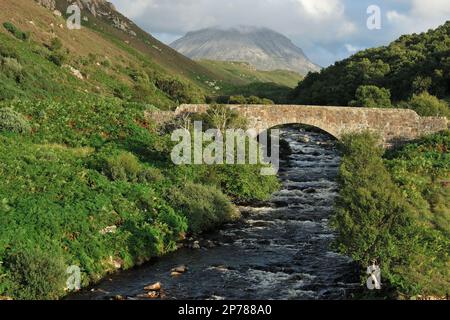 View up Rhiconich River to Arkle, Sutherland, Scottish Highlands ...