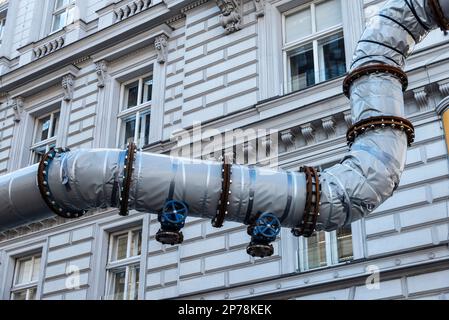 Winding pipe to drain water on a street in Vienna, Austria Stock Photo ...