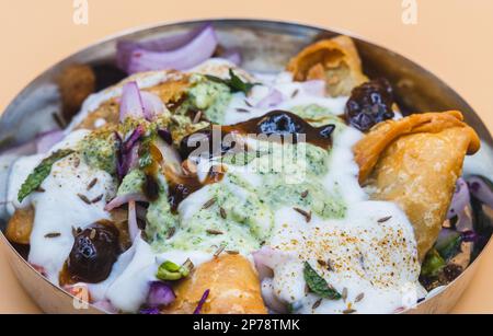 Samosa Chaat: Indian Pakistani Street Food Vegetarian Snack. Made with ...