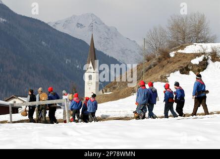 Switzerland, Village of Ardez in winter Stock Photo - Alamy