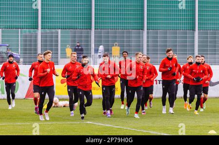 Freiburg, Germany. 08th Mar, 2023. SC Freiburg players warm up before ...