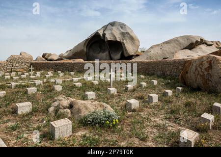 Granite rocks and cemetery on the beach, Tafoni, Lavezzi Islands, Iles ...