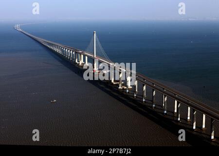 A view of the world's longest cross-sea bridge, the Hong Kong-Zhuhai ...