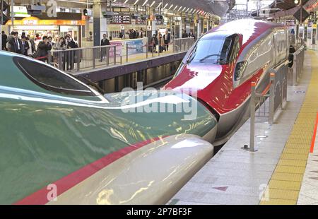TOKYO, Japan - The E6-type shinkansen bullet train pulls into JR Tokyo Station on Dec. 9, 2010 ...