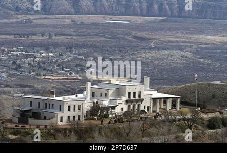 Douglas Mansion at Jerome State Historic Park, copper mine tailings at ...