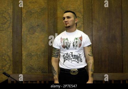 A member of the rocker group 'Hells Angels Motorcycle-Club Stuttgart ...