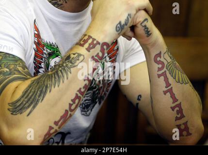 A member of the rocker group 'Hells Angels Motorcycle-Club Stuttgart ...