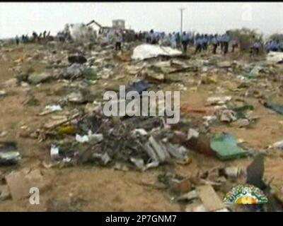 This image from Libyan television shows a section of fuselage from ...