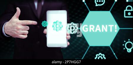 Hand writing sign Grant. Conceptual photo Money given by an ...