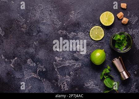 Fresh tasty ingrediens for delicious mojito cocktail, top view Stock ...