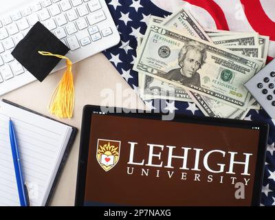 In this photo illustration, Lehigh University logo seen displayed on a ...