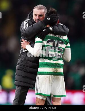 Celtic manager Ange Postecoglou with Alexander Bernabei (right ...
