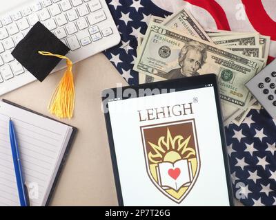In this photo illustration, Lehigh University logo seen displayed on a ...