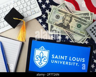 In this photo illustration, Saint Louis University logo seen displayed ...